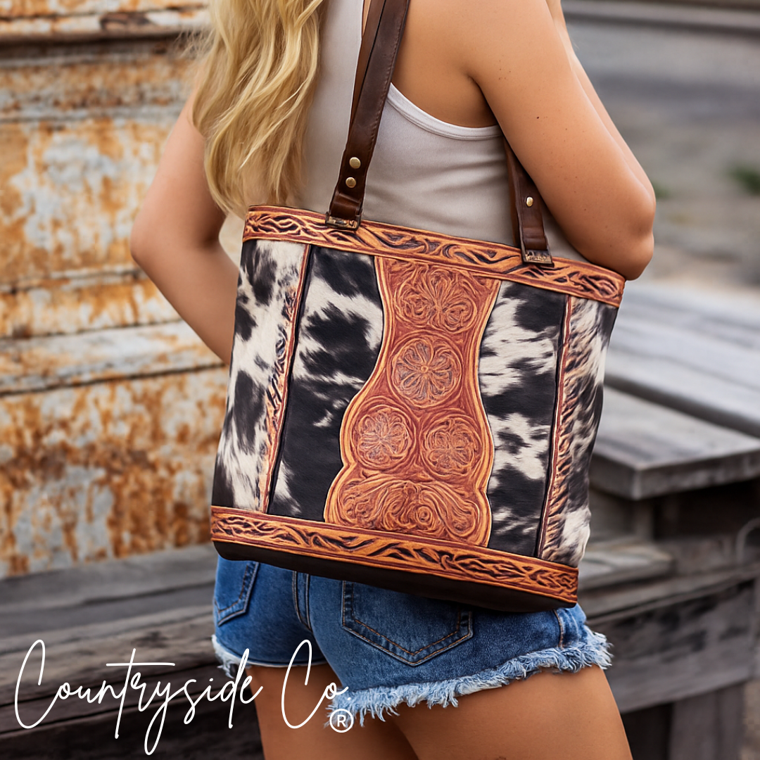 Lucille Conceal Carry Cowhide Leather Tote Purse – Countryside Co.