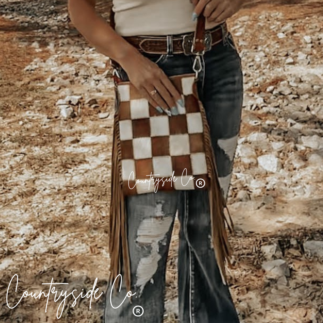 Stockdale Checkered Cowhide Fringe Purse – Countryside Co.